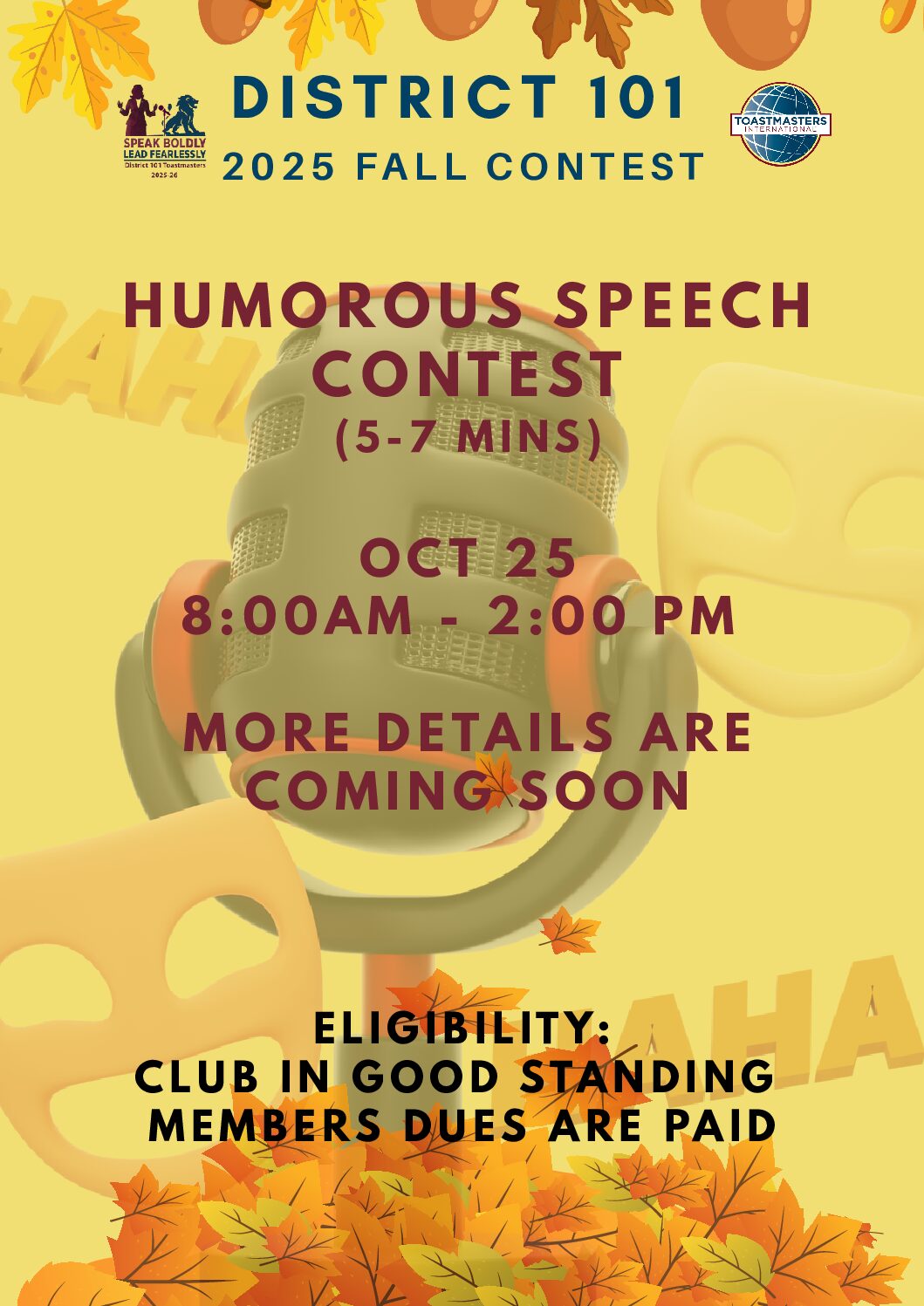 Fall Humorous Speech Contest | District 101 Toastmasters